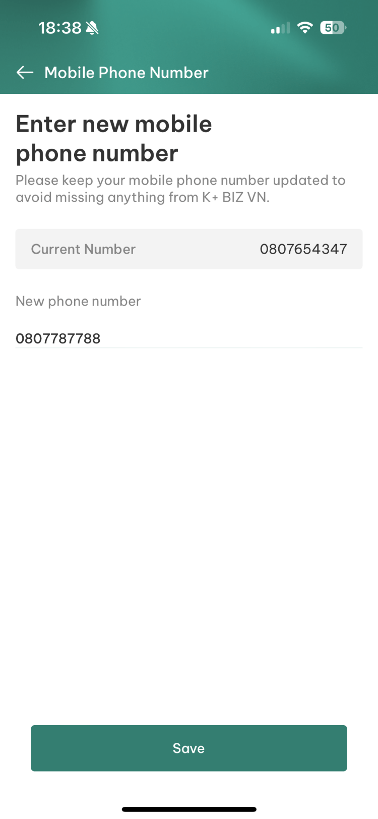 K PLUS BIZ Vietnam - Change mobile number